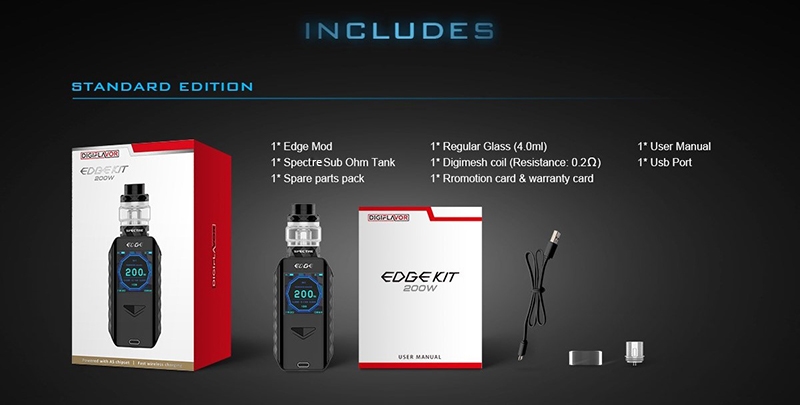 Digiflavor Edge Kit 200W TC Mod with Spectre Sub Ohm Tank 5.5ml ...