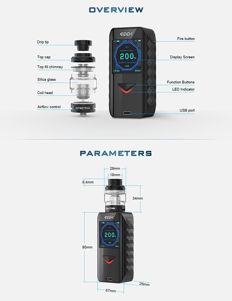 Digiflavor Edge Kit 200W TC Mod with Spectre Sub Ohm Tank 5.5ml ...